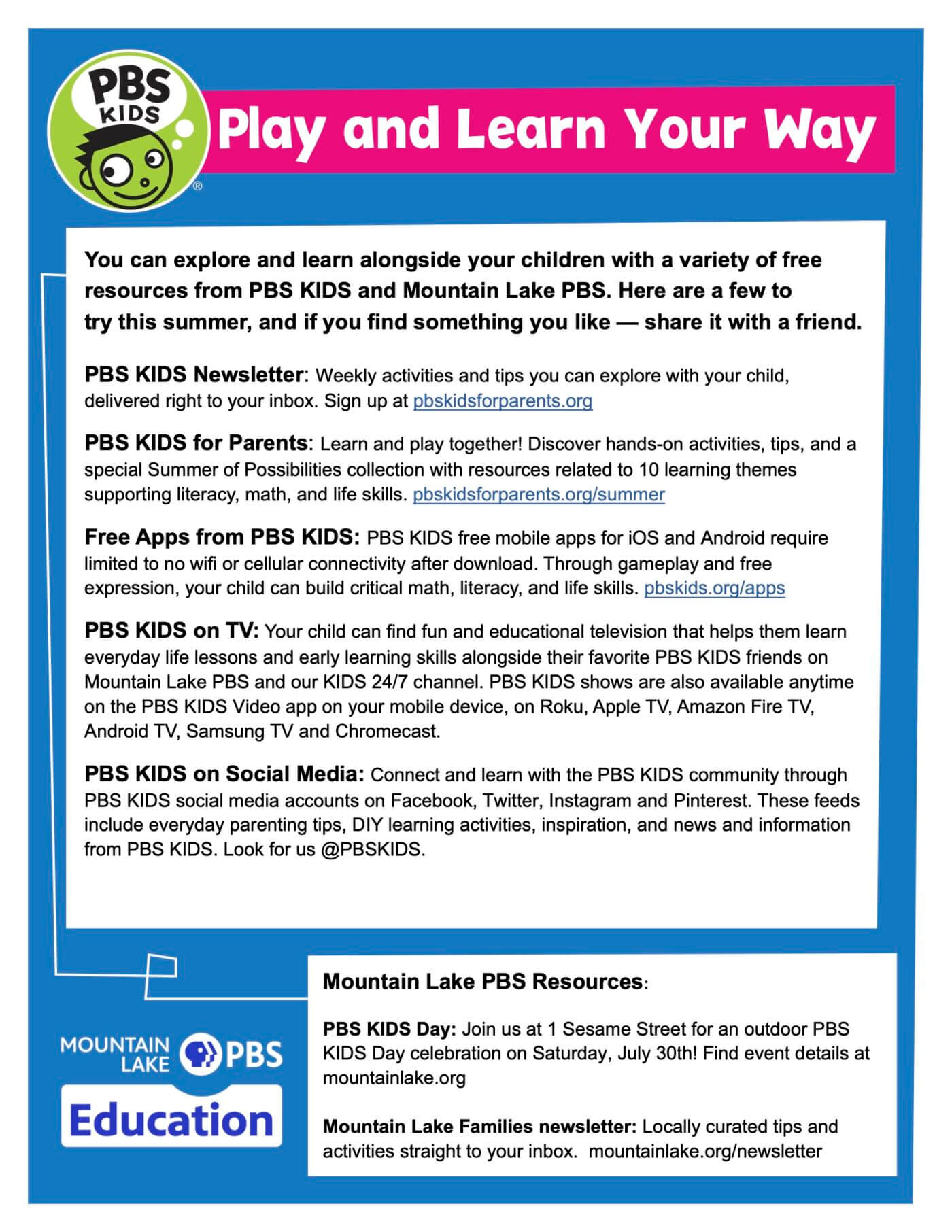 Discover a Summer of Possibilities With PBS – Mountain Lake PBS